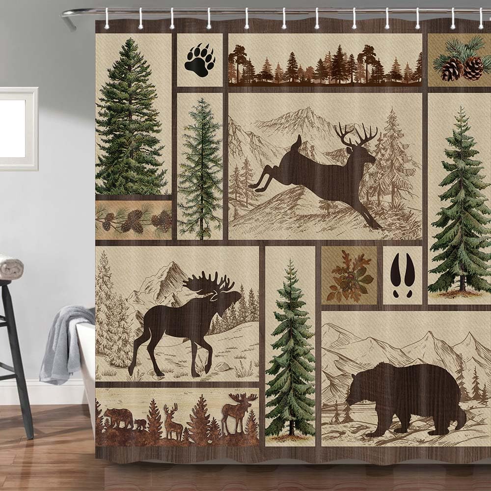 Amazon.com: Rustic Forest Shower Curtain for Bathroom, Rustic Lodge ...