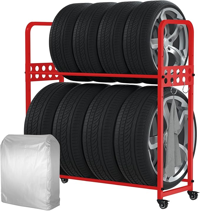 Amazon.co.jp: MEICHEPRO Tire Rack Set, Tire Stand, 2-Tier Tire Rack ...