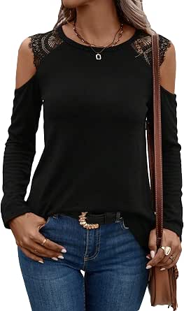 SweatyRocks Women's Cold Shoulder Cut Out Long Sleeve T Shirts Round ...