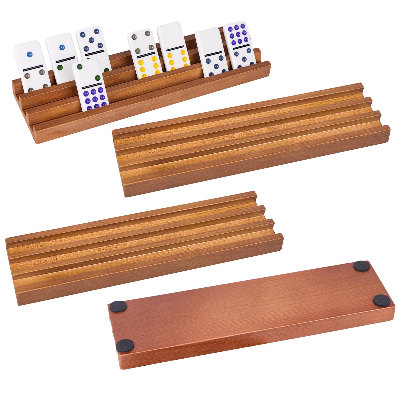 Amazon.com: Wooden Domino Racks Set of 4 Pcs, Wood Domino Tiles Trays ...