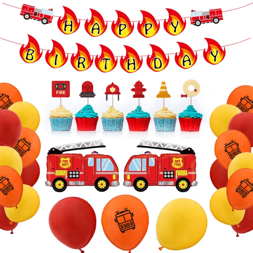 Buy DreamJing Fire Truck party Supplies Set Happy Birthday Banner ...