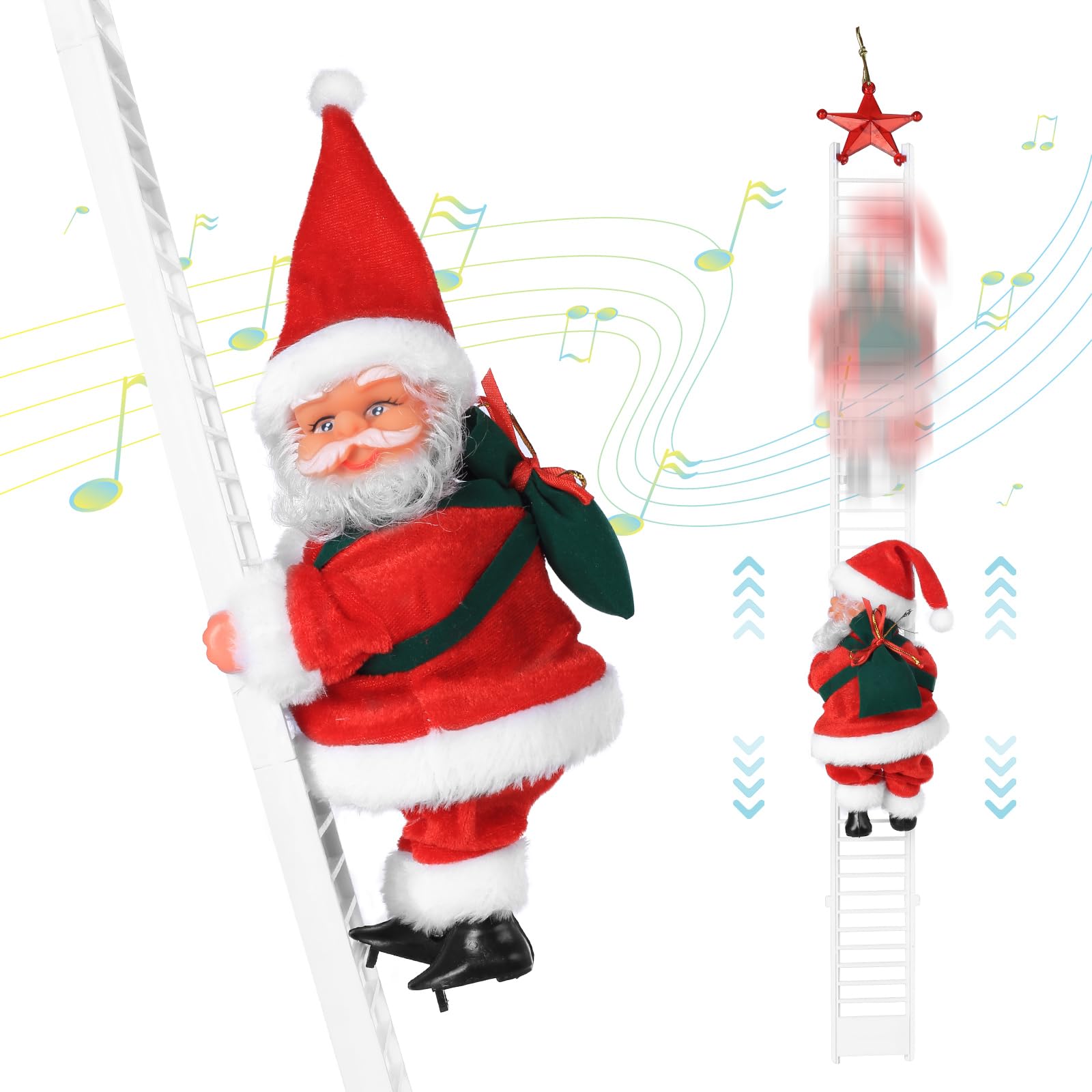Amazon.com: Electric Santa Ladder with Climbing Santa Claus,Singing ...