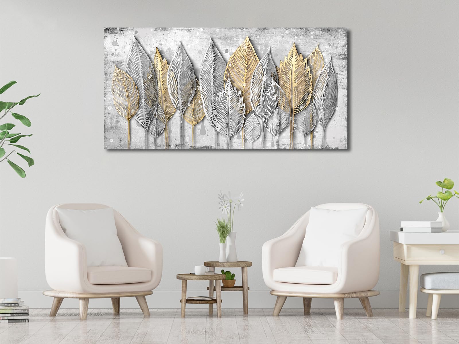 NINEASO Gold Silver Leaves Wall Art - Modern Aesthetic Pictures Wall ...