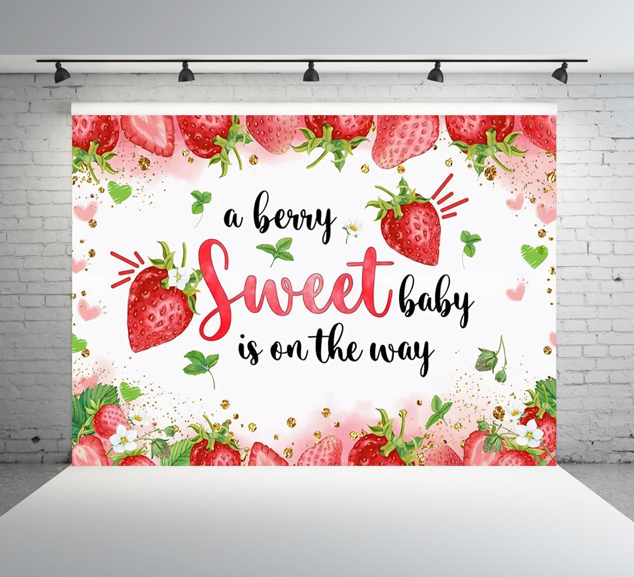 Amazon.com : Strawberry Baby Shower Backdrop Strawberry Girl Baby Shower Party Supplies Decor ...