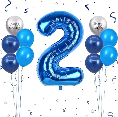 Amazon.com: 40 Inch Blue Number 2 Balloon, 2nd Birthday Balloons, 11Pcs ...