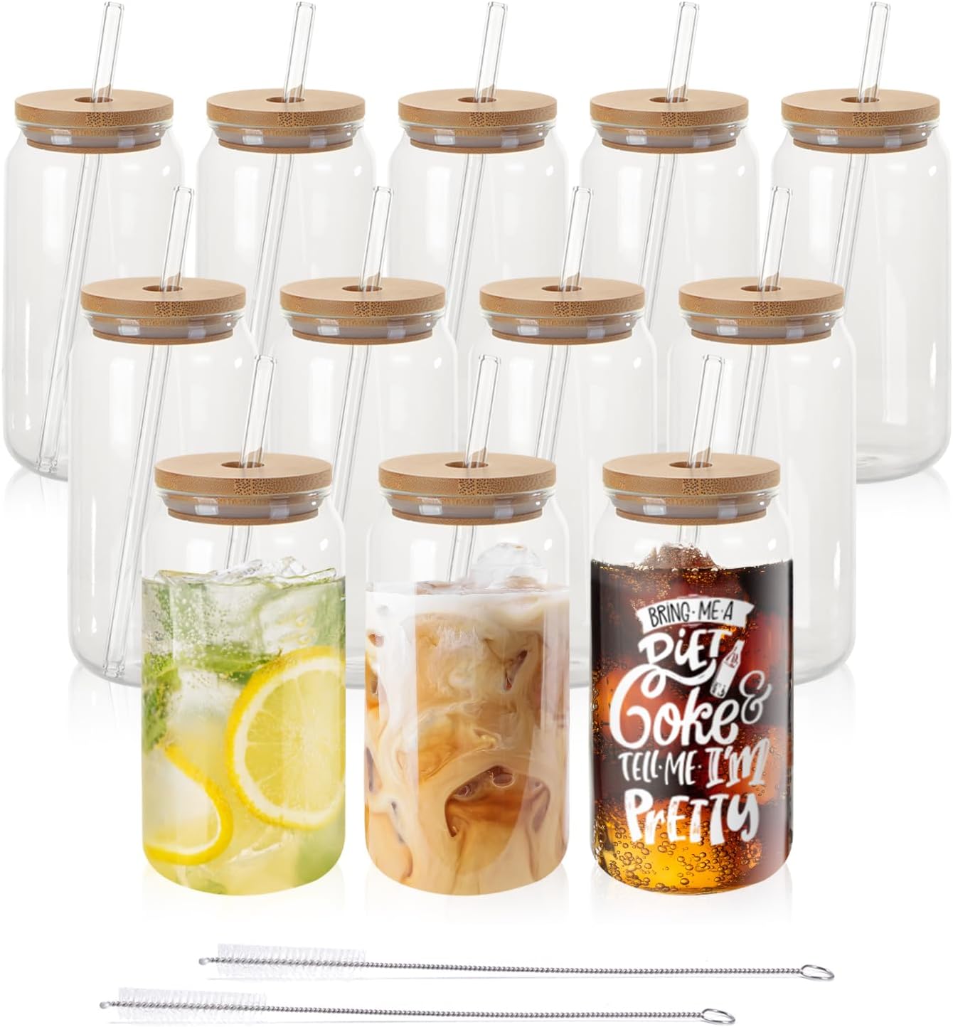 Amazon.com | PYD Life 12 Pack Glass Cups Cans with Bamboo Lids and ...