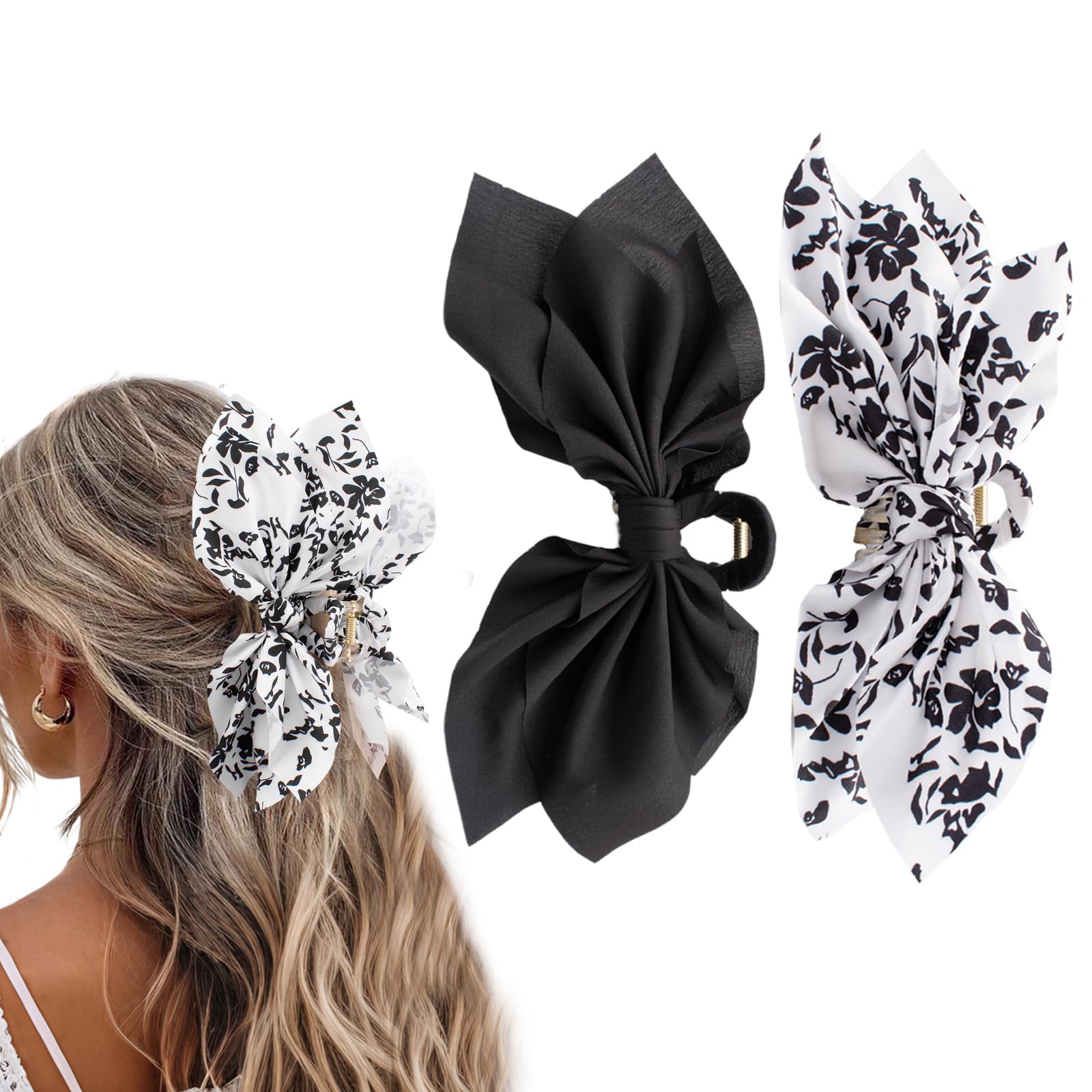 Amazon.com : Hadutrek Bow Claw Clips Bow Hair Clips Black White 2PCS ...
