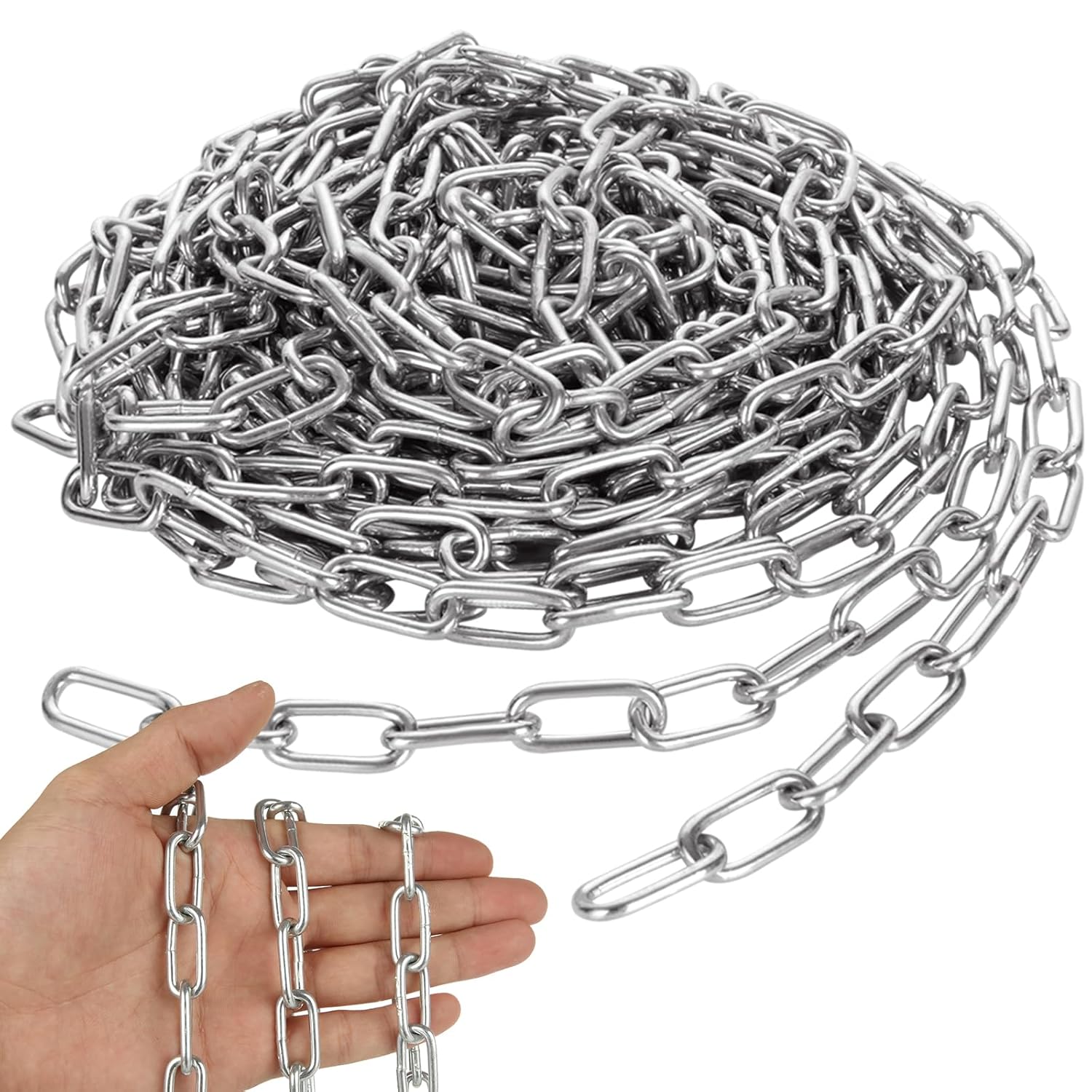 MUXHEL 1/8'' x 16.4Ft Length Galvanized Steel Coil Chain, Metal Chain ...