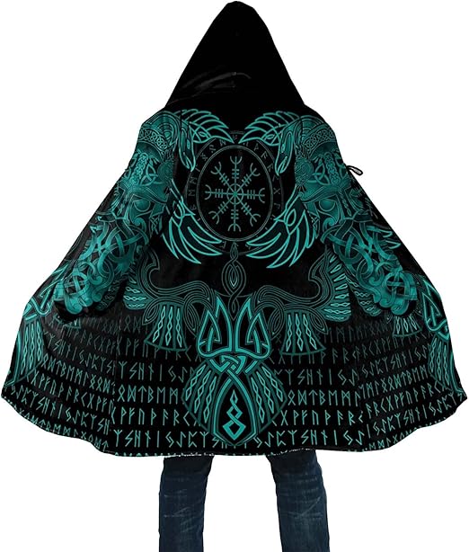 Vikings Men's Lambswool Hooded Jacket Odin Munnin Huggin 3D Printed ...