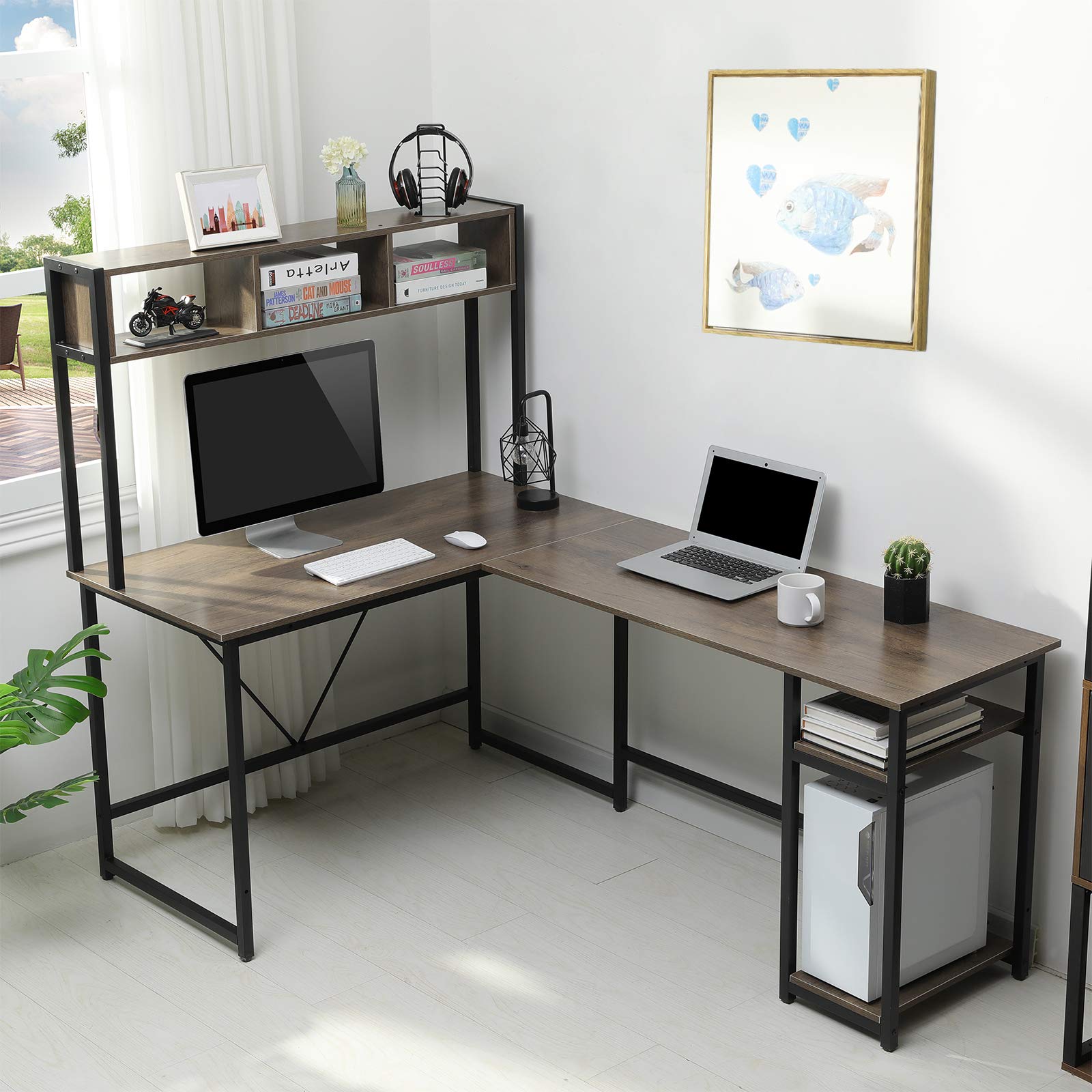 $43/mo - Finance Sedeta 70 Inch Reversible L-Shaped Desk with Hutch ...