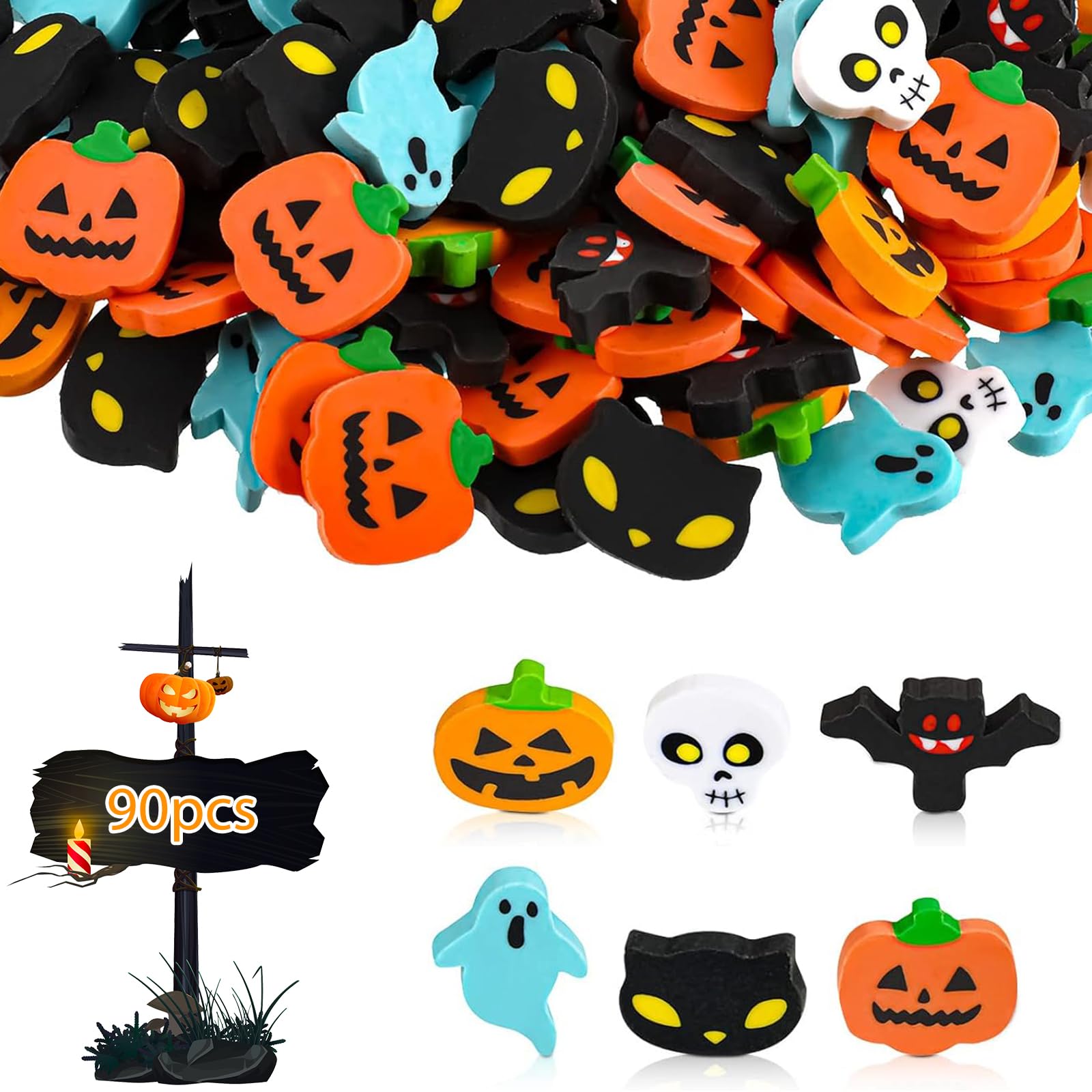 Amazon.com: Kleeblatt Halloween Erasers for Kids Bulk 90pcs, 6 Styles ...