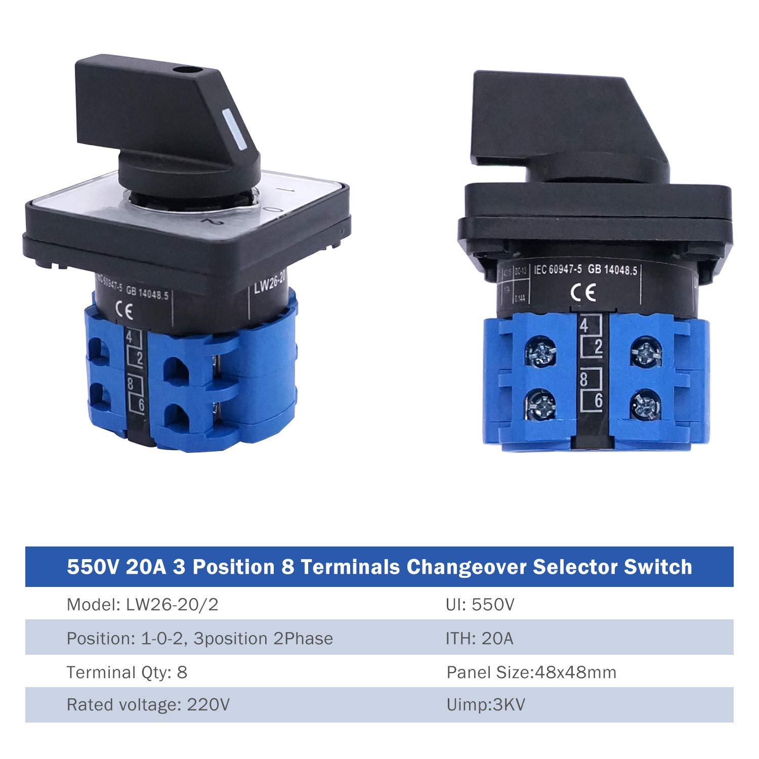 Snapklik.com : Universal Changeover Switch 20A 550V 3 Position 8 Terminals Latching Rotary Cam ...