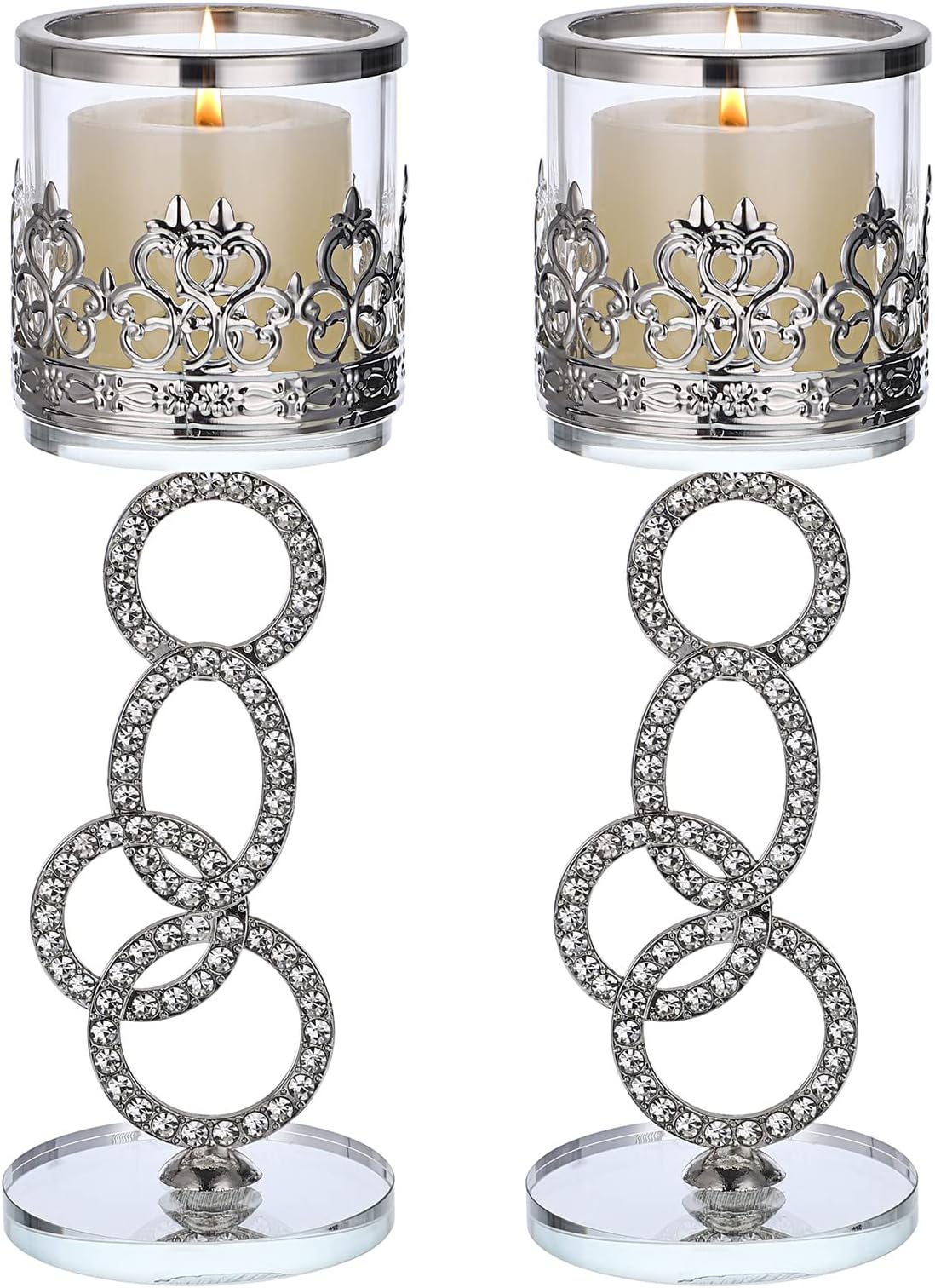 3 Tier Candle holder pillar set silver flower candle stick crushed ...