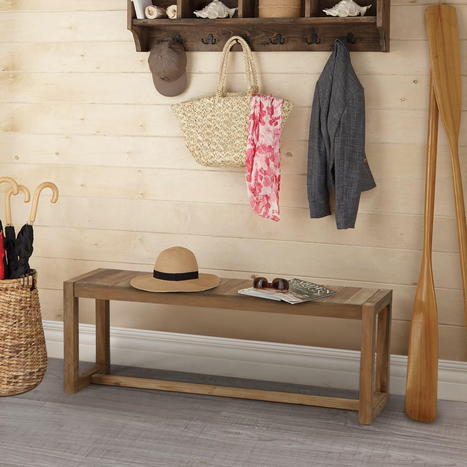 Snapklik.com : Farmhouse Solid Wood Bench, 43" Line Pattern Splicing ...