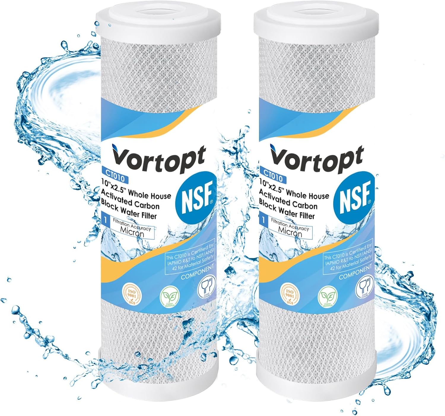 Vortopt 1 Micron 2.5" x 10" Whole House CTO Carbon Sediment Water ...
