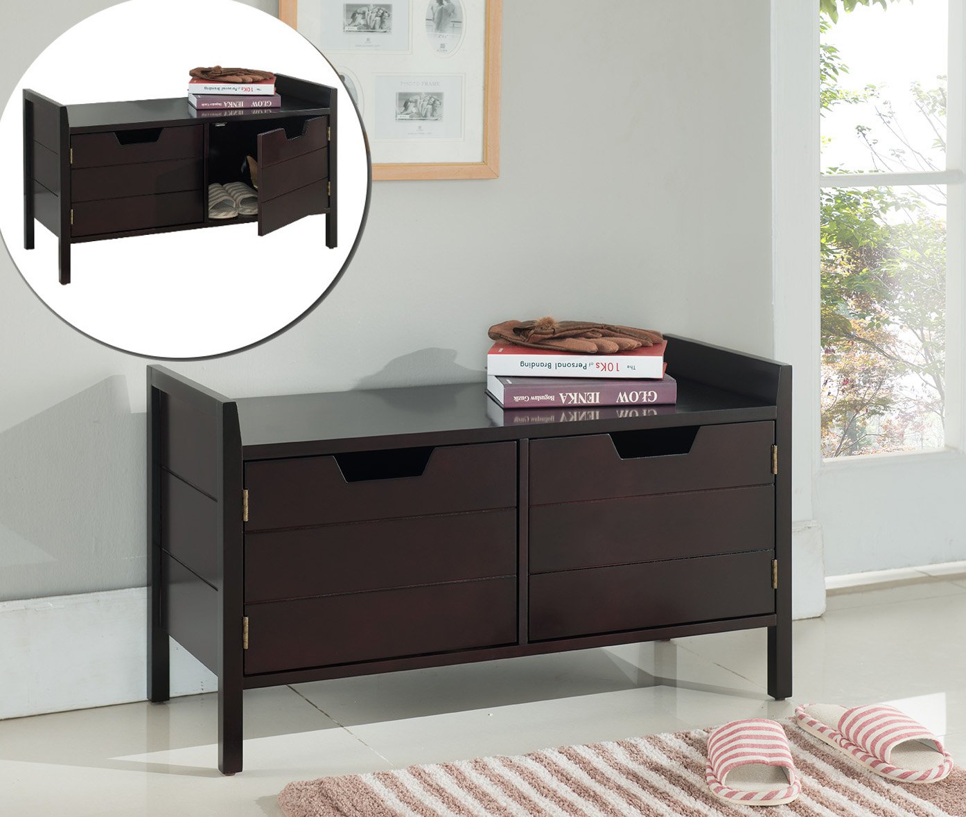 Amazon.com: Kings Brand Furniture Wood Storage Bench with Doors ...