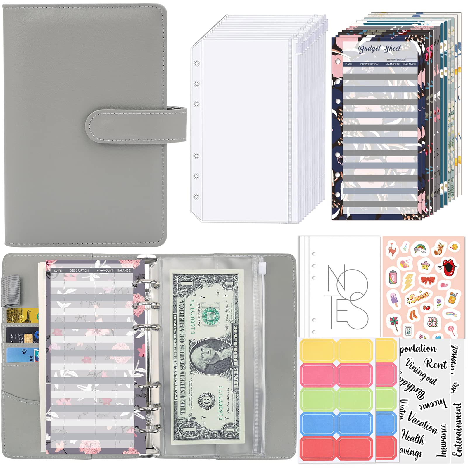 Sitengle A6 バインダー 6穴 予算バインダー PUレザー ポケット12個付き ラベル付き便利セット 家計