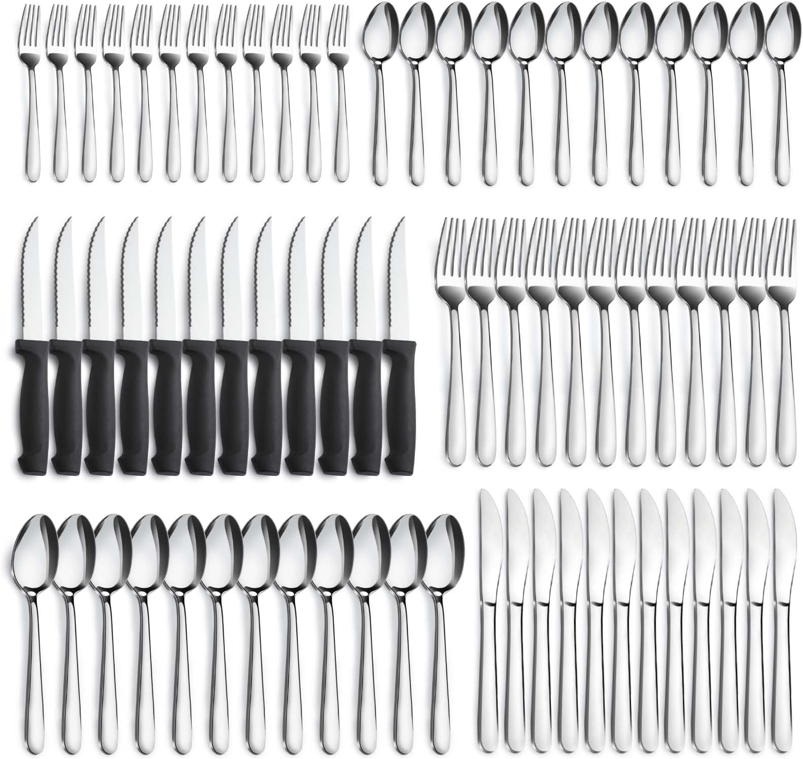 Amazon.com | 60 Piece Silverware Set for 12, Food-Grade Stainless Steel ...