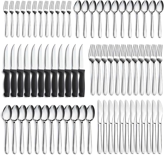Amazon.com: Pleafind 72-Pieces Silverware Set for 12, Flatware Set with ...