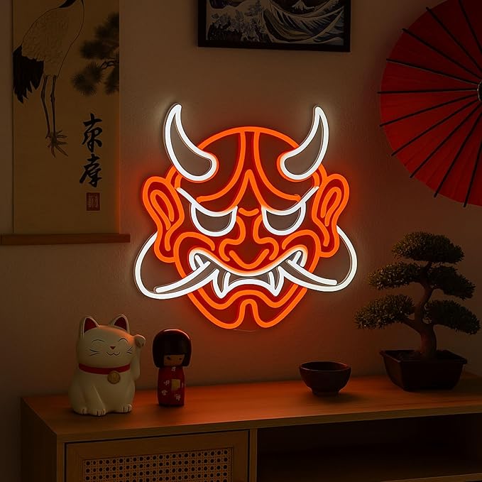 Amazon.com: Japanese Oni Mask Neon Sign – 13" x 13" Red & White LED ...