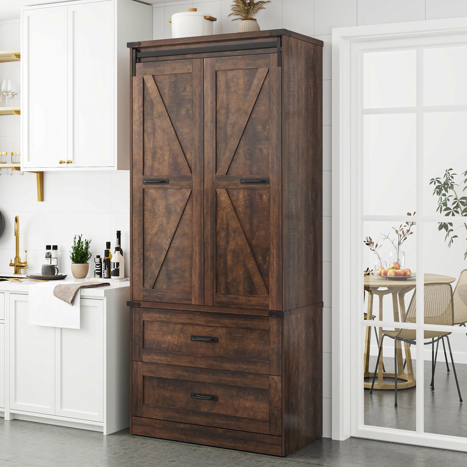 Amazon.com: Hlivelood 72" Tall Storage Cabinet with Barn Doors & 2 ...