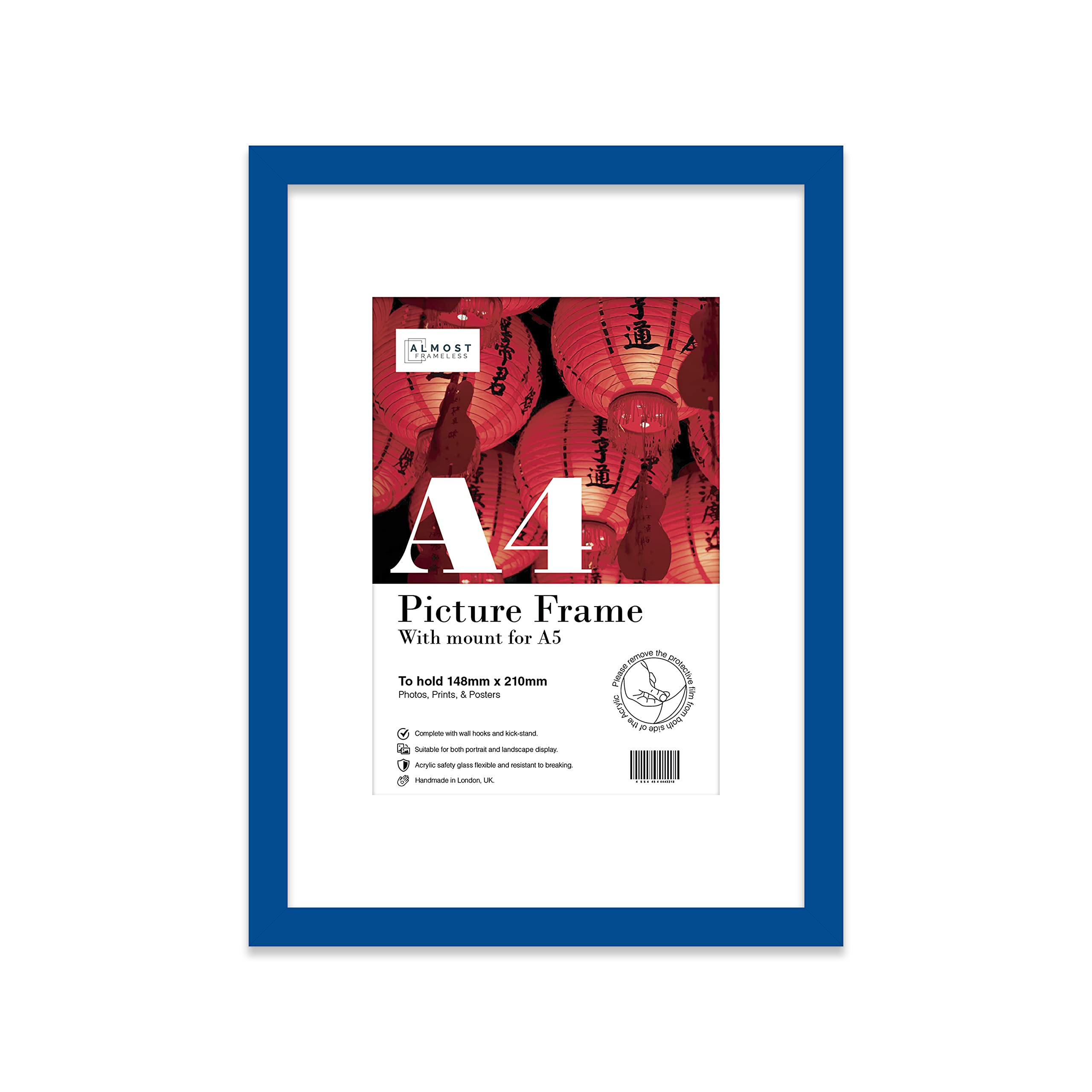 A4 Blue Picture Frame With White Mount for A5 (14.8 x 21cm - 5.8 x 8 ...