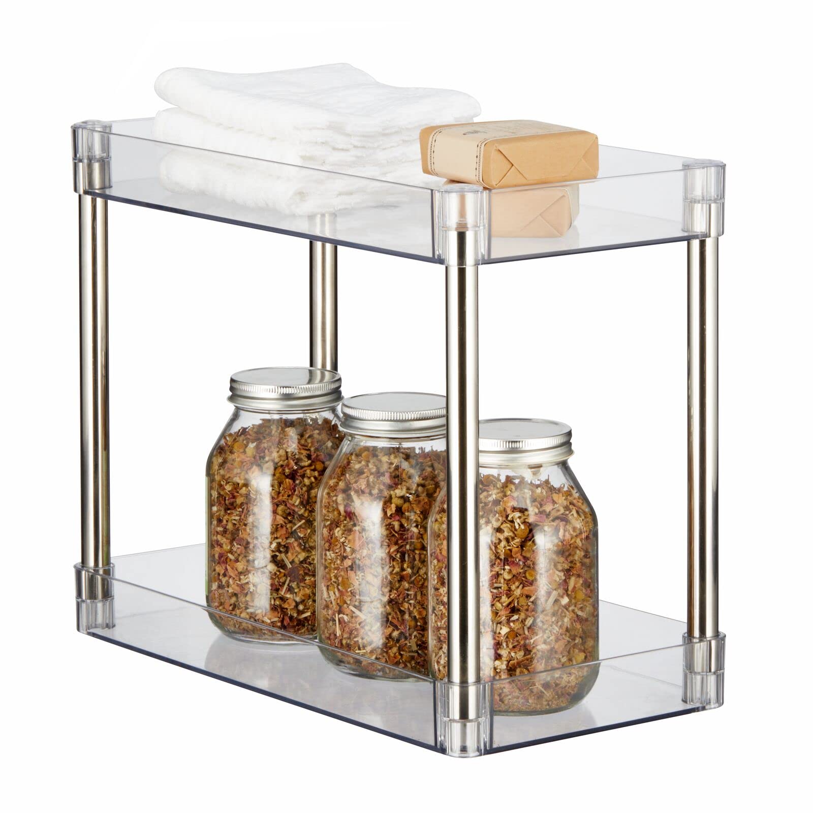 mDesign Slim 2-Tier Household Stackable Storage Shelf Organizer Tray ...