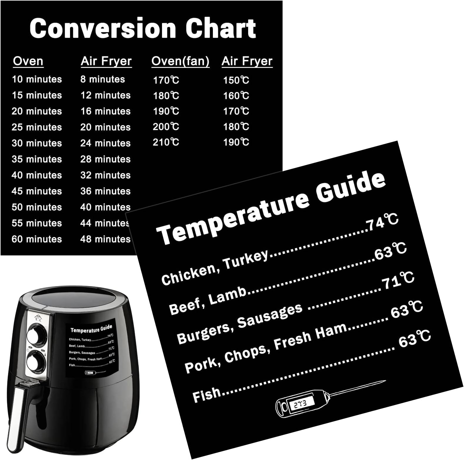 2pcs Air Fryer Cooking Times Chart Sticker,10.5x9.5cm Waterproof Air ...