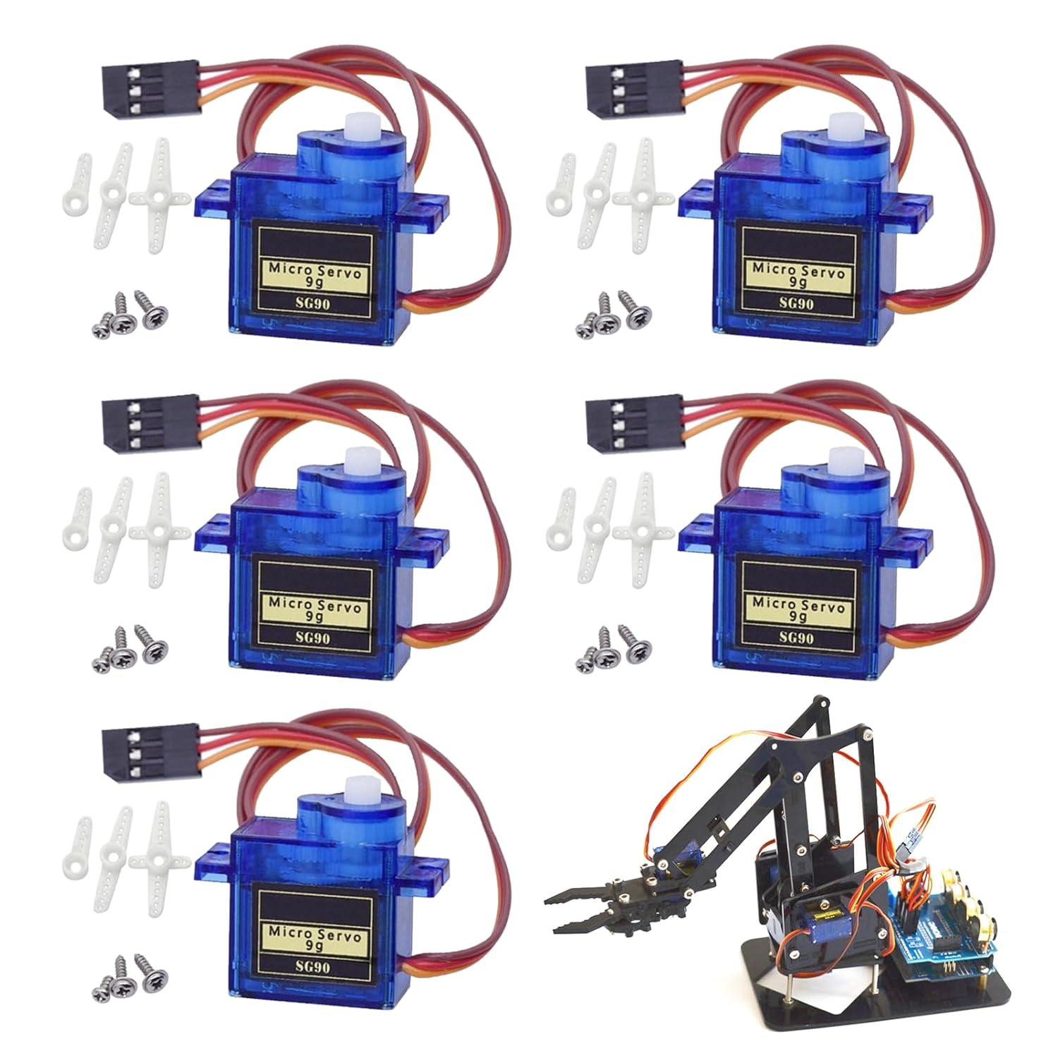 5 Pcs Servo Motor, SG90 Micro Servo Motor, Metal Geared Motor Kit, Mini ...