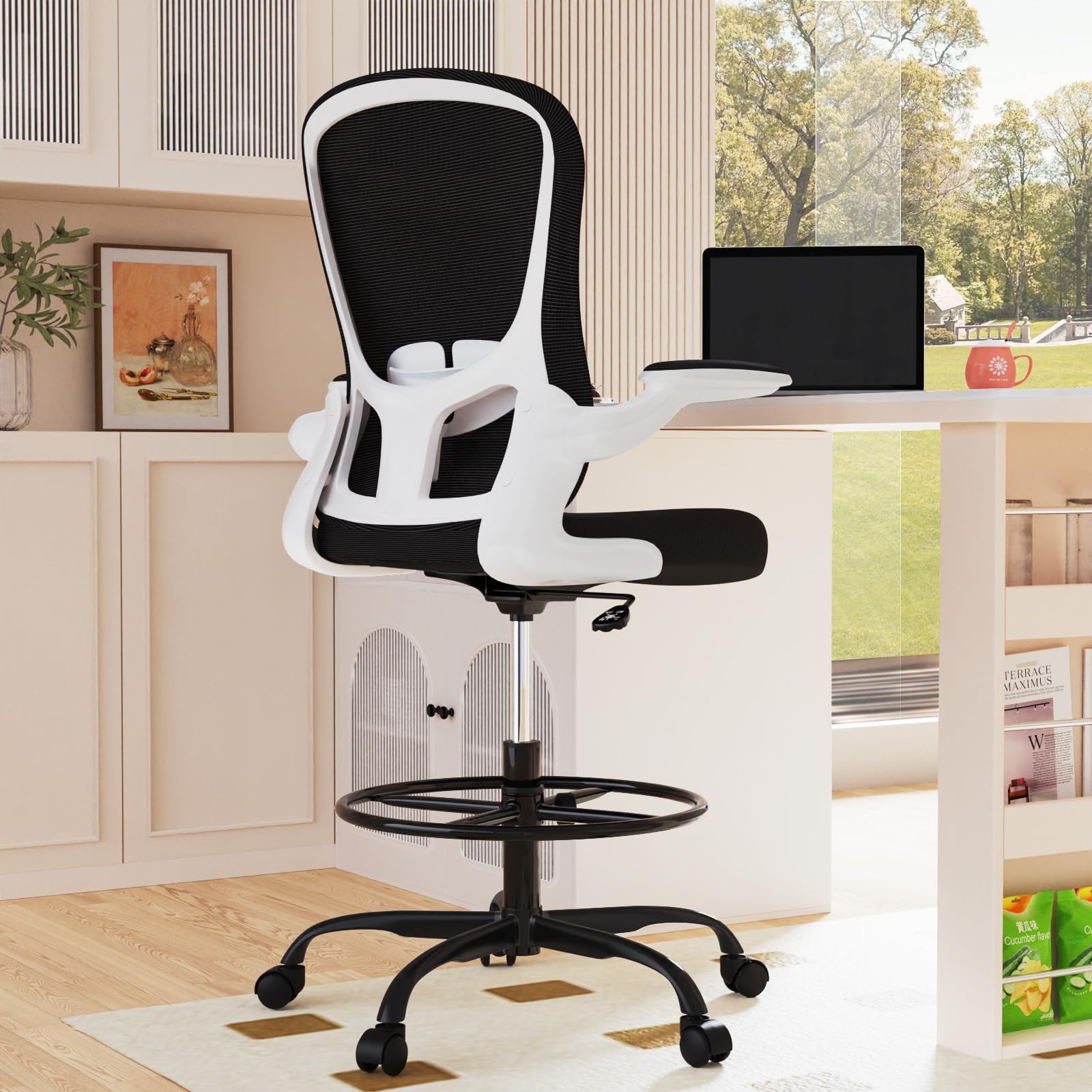 Buy Drafting Chair, Tall Office Chair with Flip-up Armrests Executive ...