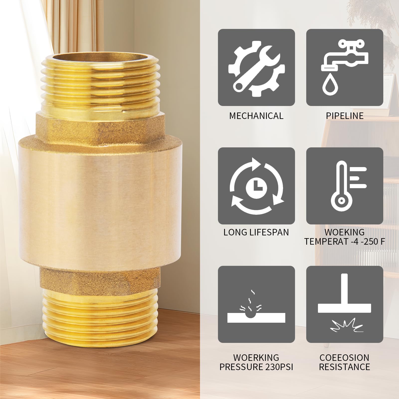 Snapklik.com : ChillWaves Brass In-Line Spring Check Valve DN25 1" Male ...