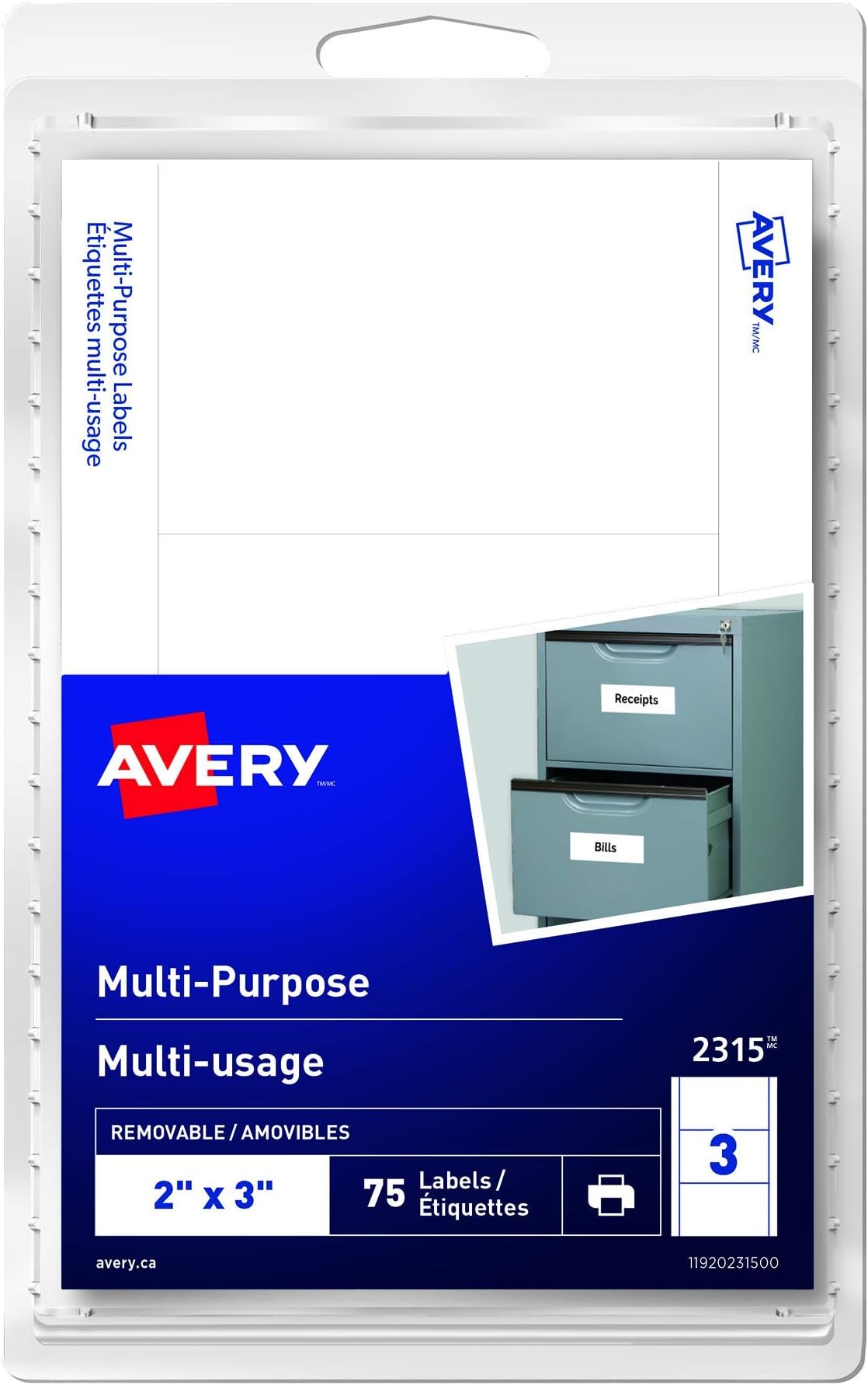 Avery Removable Multi-Use White Labels, 3" X 2", Rectangle, 75 Labels ...