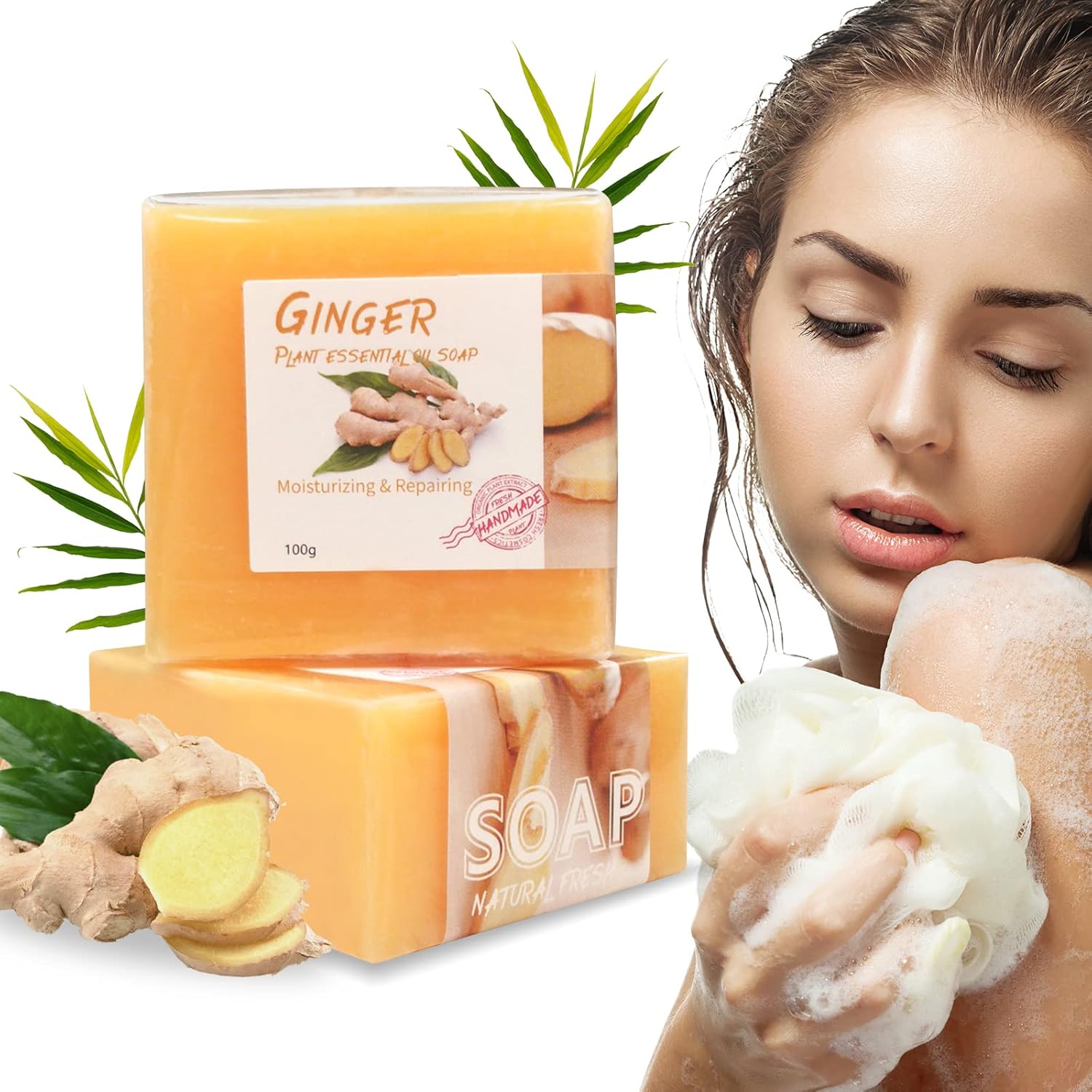 KYDA 2 Pcs Ginger Soap, Lymphatic Organic Ginger Bath Soap for All Skin ...