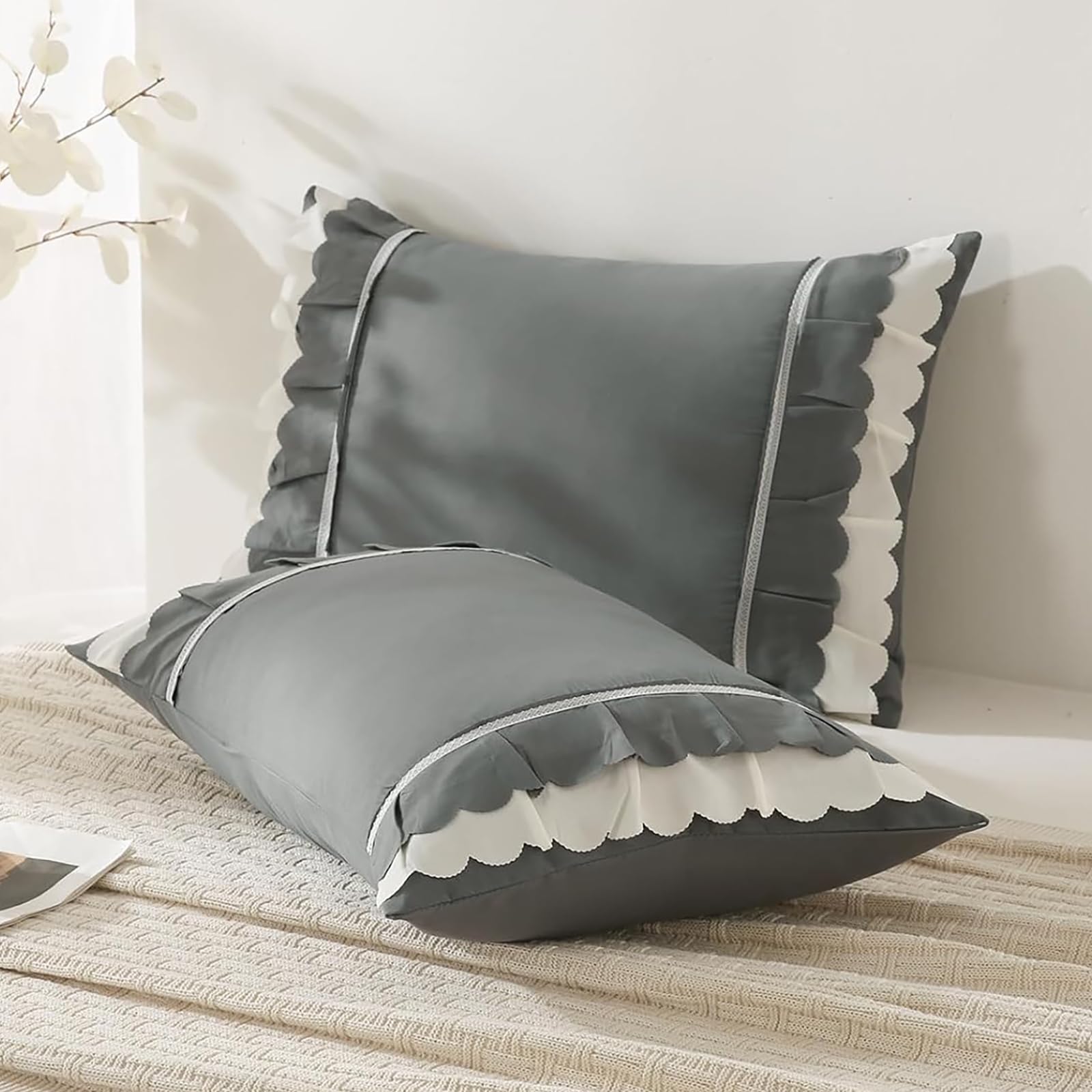 Amazon.com: Bedbay Grey Ruffle Pillow Cases Preppy Pillows Standard ...