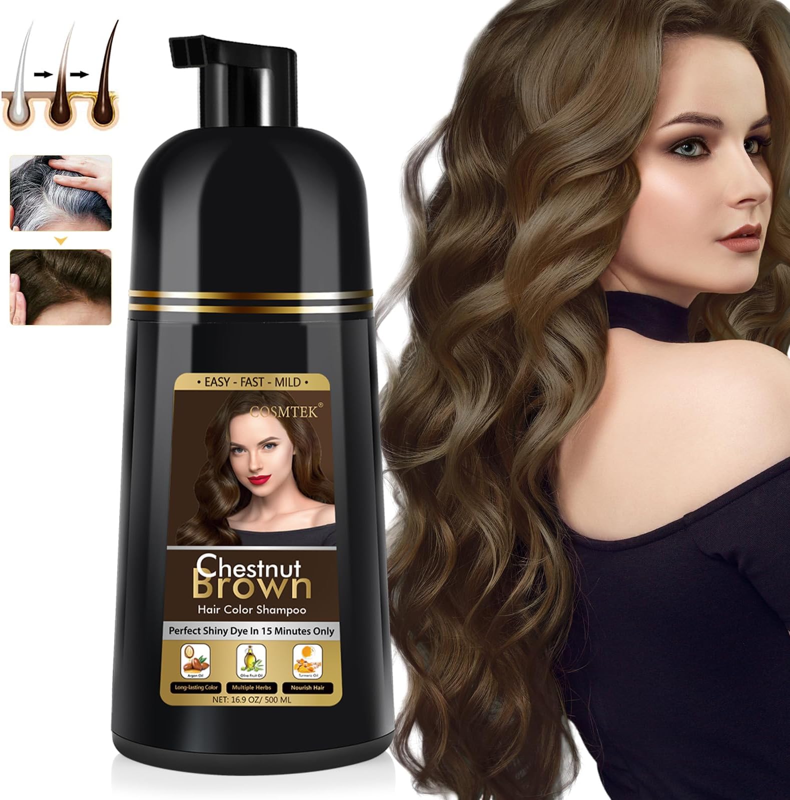Amazon.com: Natural Chestnut Brown Hair Dye Shampoo 3-in-1 Hair Dye ...