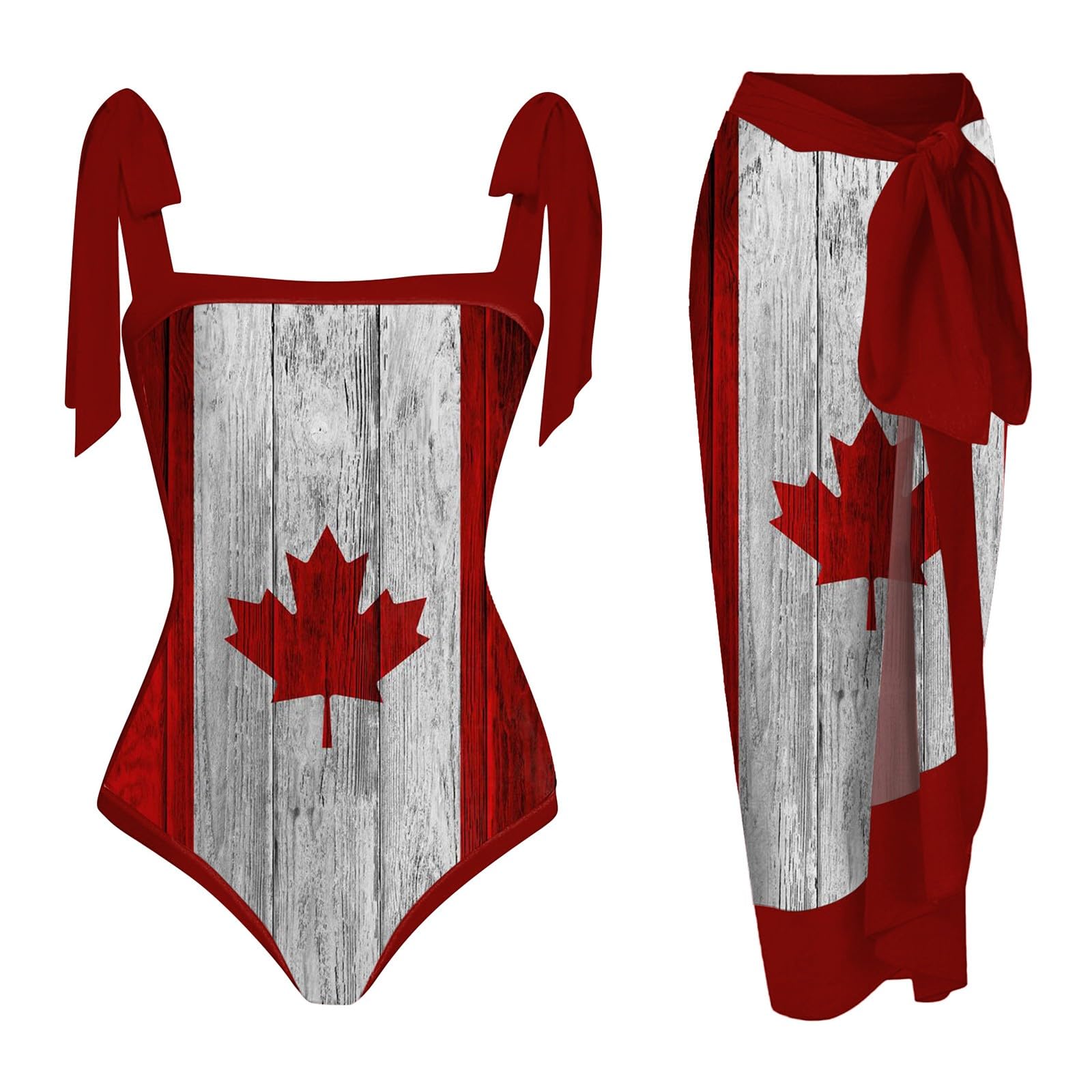 Canada Flag One Piece Swimsuit Monokini Maple Leaf With Beach ...