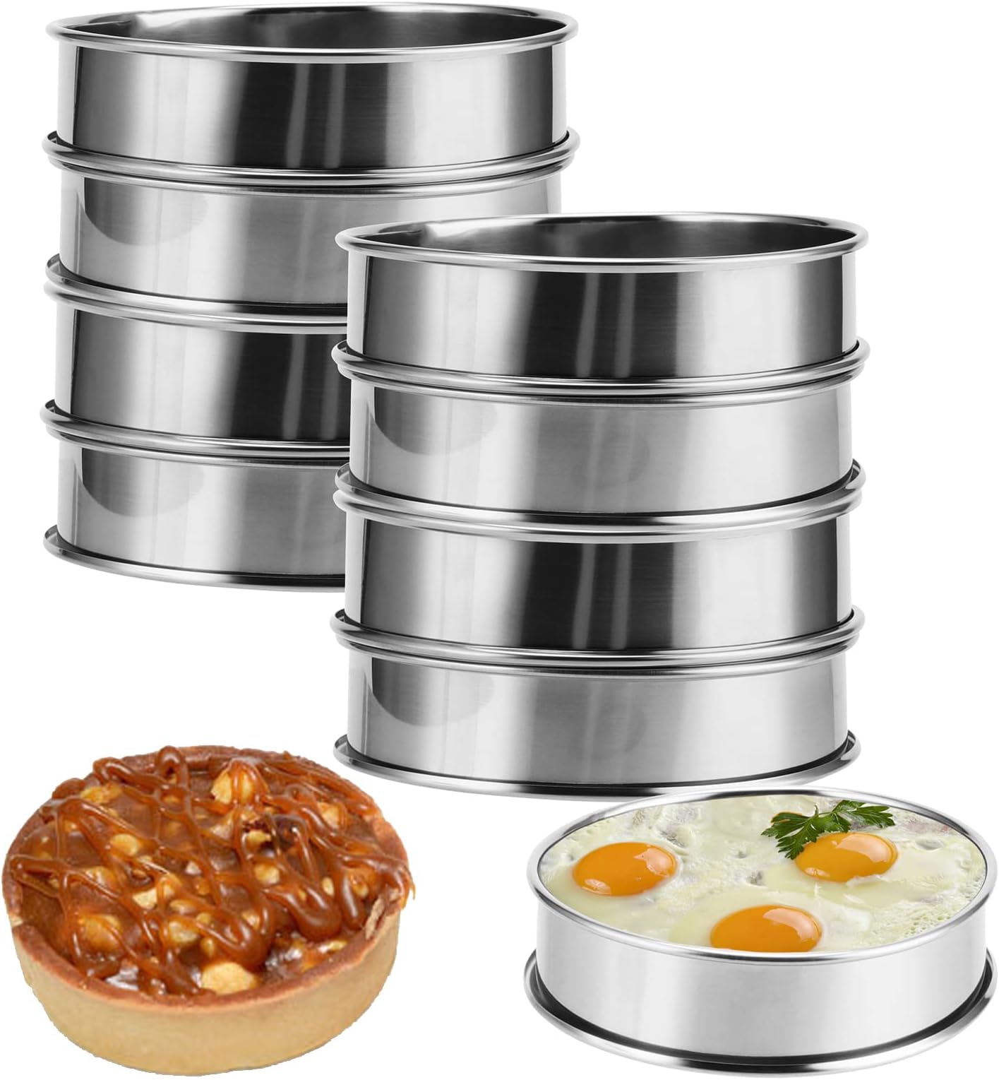 Amazon.com: ZEONHEI 8 PCS 4 Inch English Muffin Ring, Stainless Steel ...