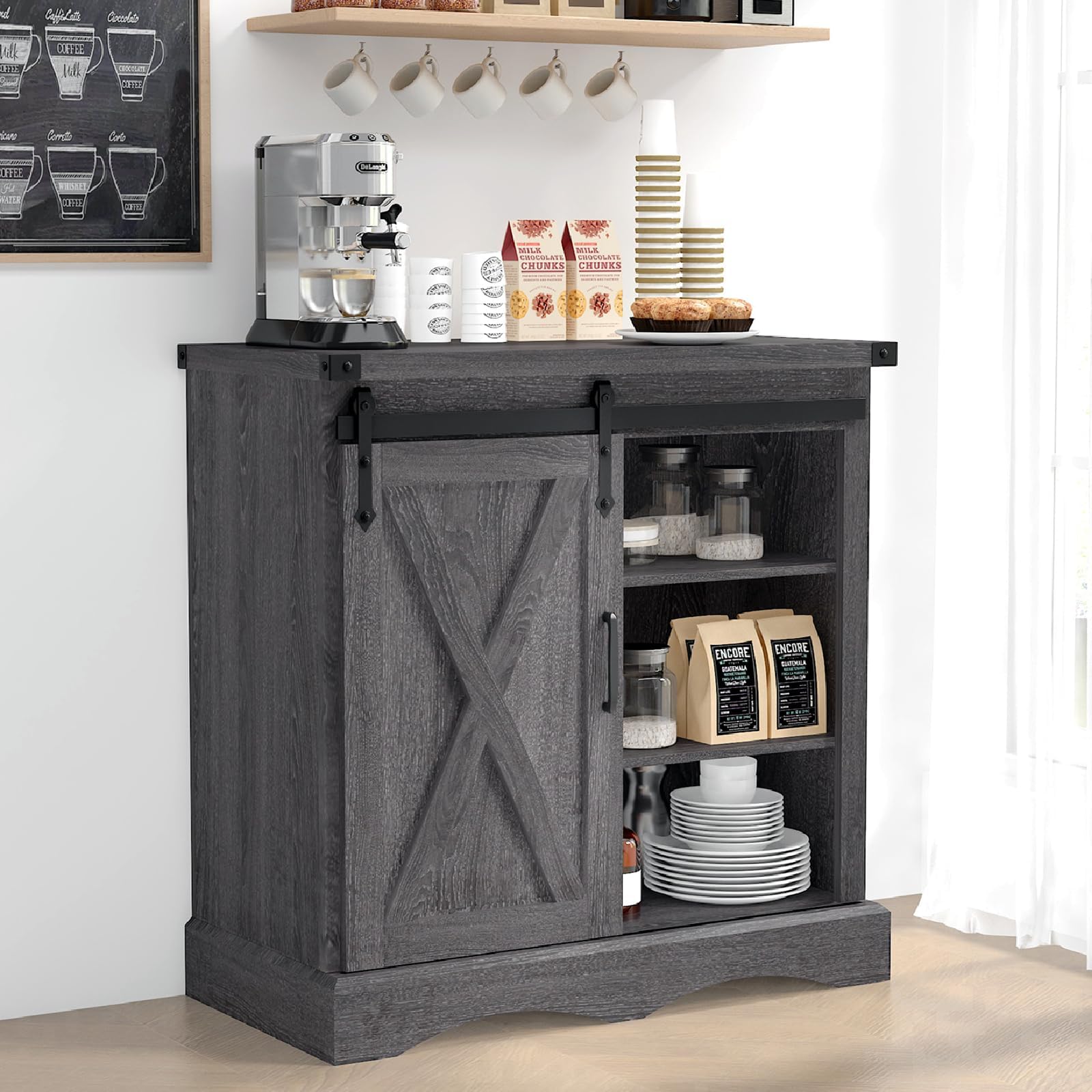 Amazon.com: OLD CAPTAIN 32" Farmhouse Coffee Bar Cabinet with Sliding ...