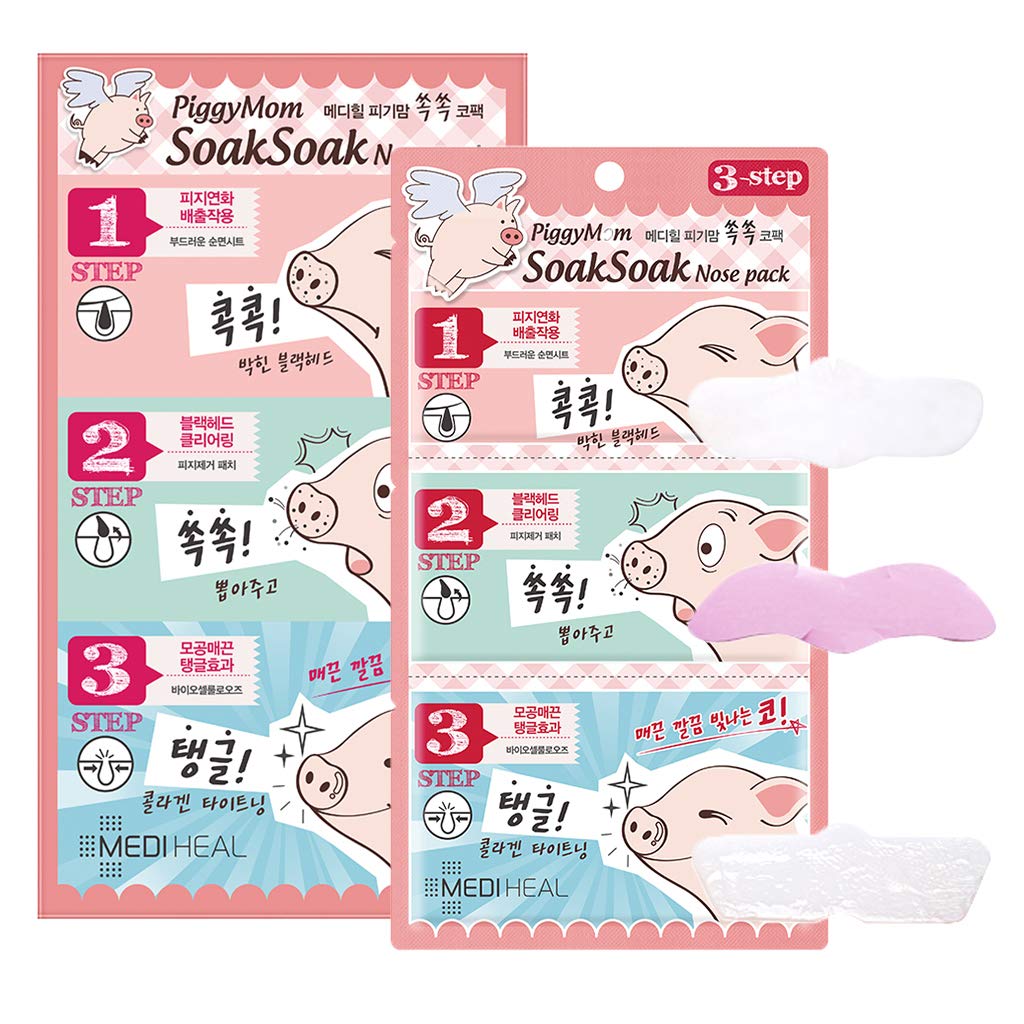 Amazon.com: Mediheal Piggymom SoakSoak Nose pack 20 Sheets - 3 Step ...
