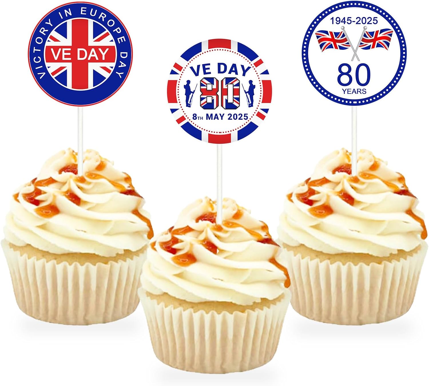 12 Pcs VE Day Cupcake Toppers - VE Day 80th Anniversary Cake ...
