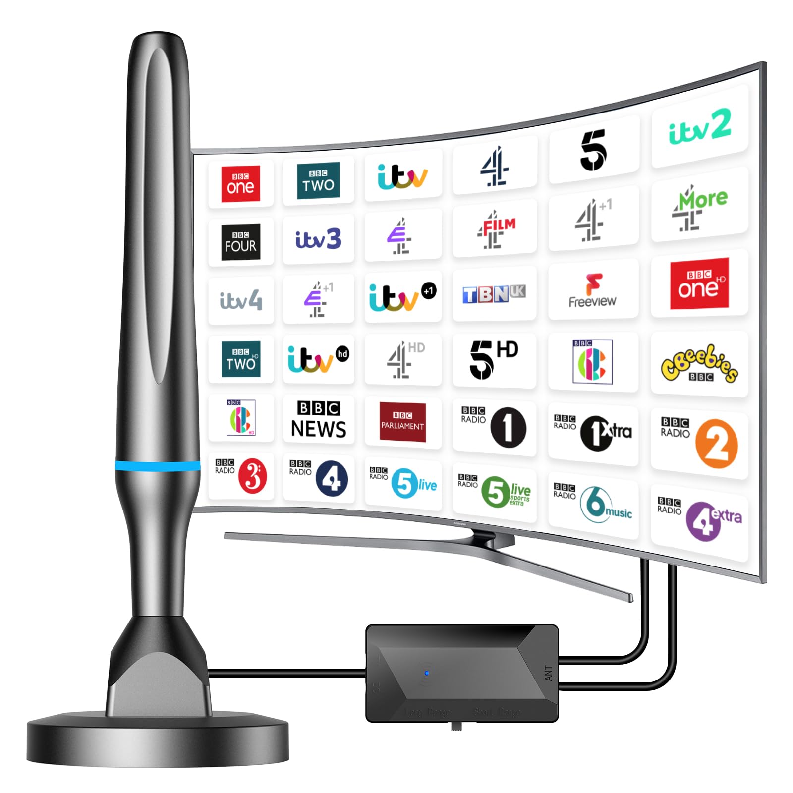 TV Aerial, Freeview Indoor TV Aerial with 560+ Miles Range 360 ...