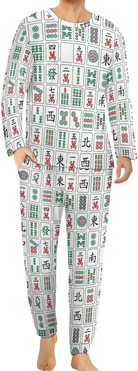 Mahjong Men's Pajama Set Long Sleeves 2 Piece Loungewear Sleepwear Soft ...