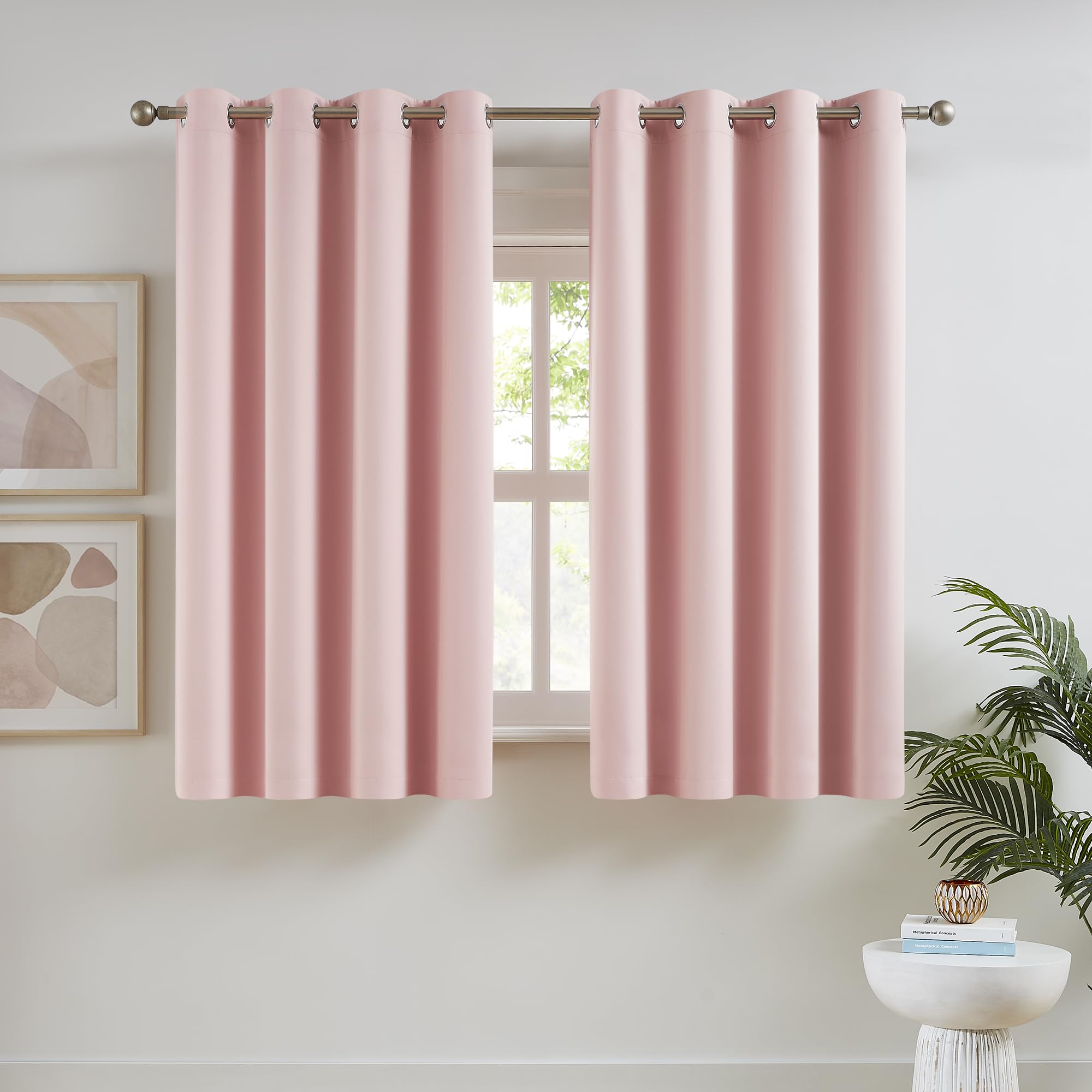Amazon.com: DUALIFE Baby Pink Curtains 45 Inch Length for Kids Room ...