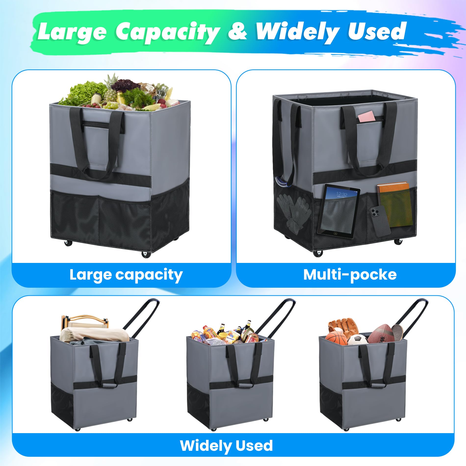 Reusable Grocery Bag on Wheels Shopping Bag with Wheels, Rolling ...