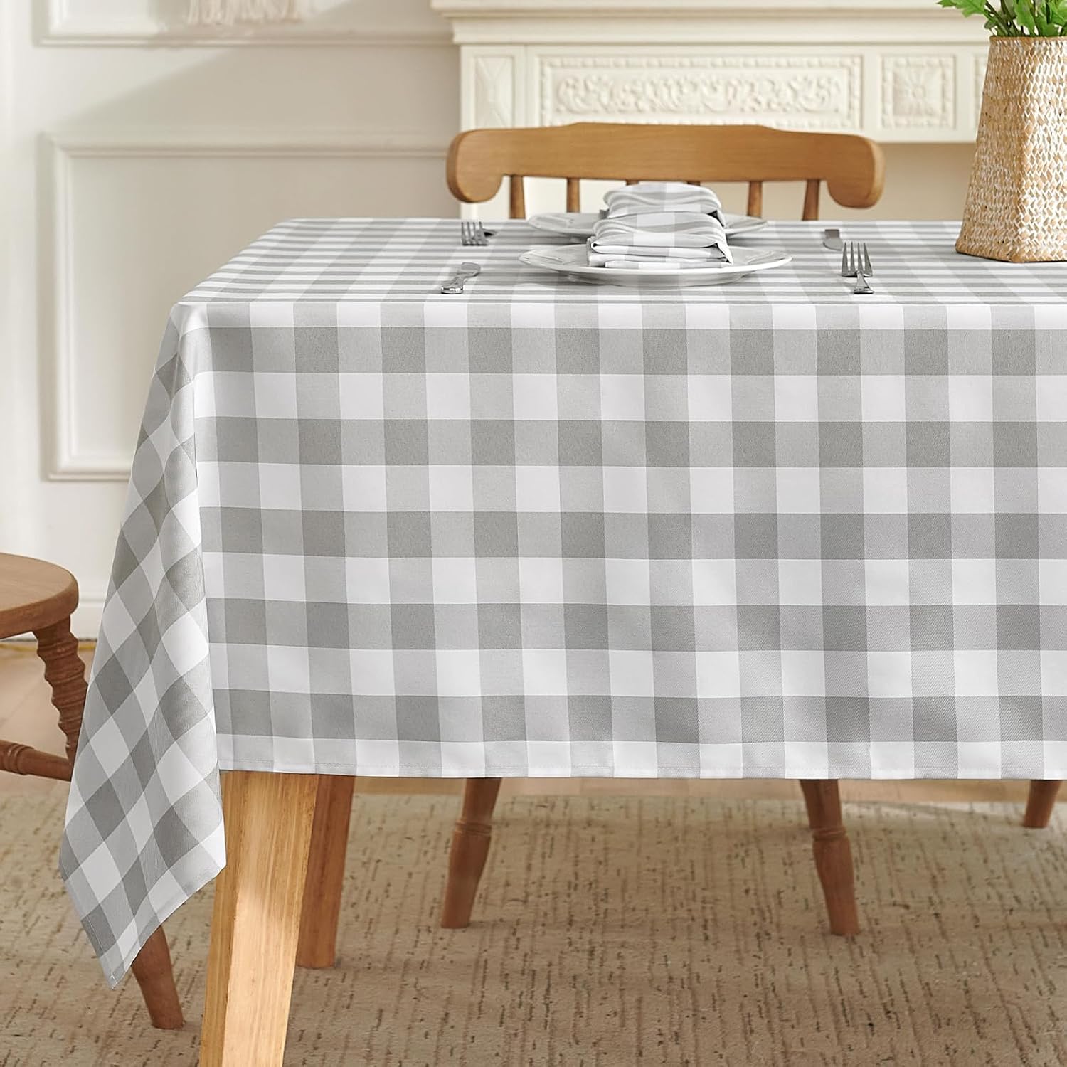 Amazon.com: Veblandy Checkered Tablecloth Rectangle Waterproof Gingham ...