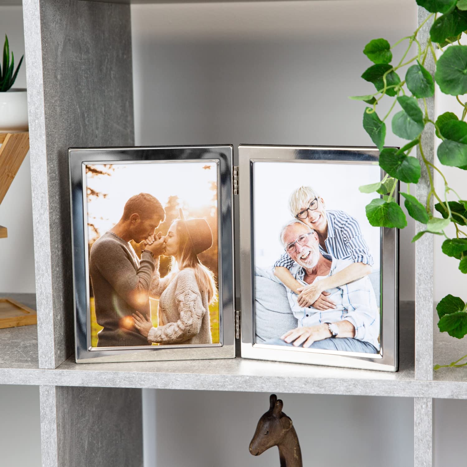 Quality Modern Shiny Silver Plated Contemporary 5" x 7" Double Hinged ...