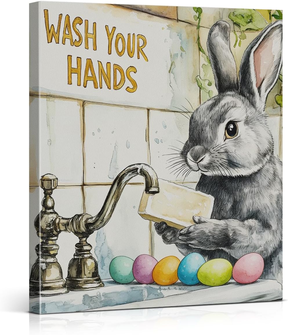 Amazon.com: XIPLUM Vintage Easter Bathroom Canvas Wall Art Bunny Wash ...