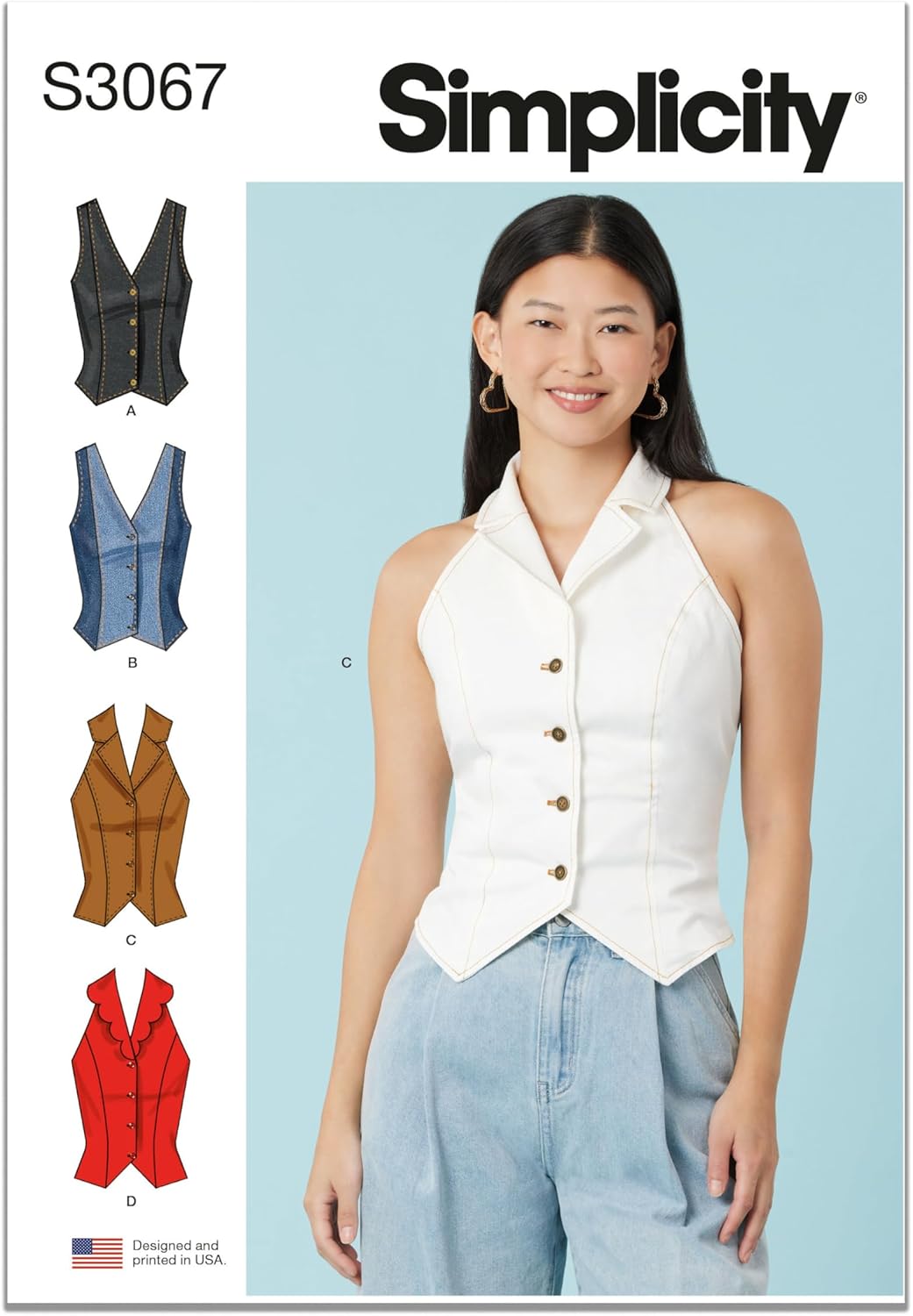 Amazon.com: Simplicity SS3067H5 Misses' Vest Style Tops Sewing Pattern ...