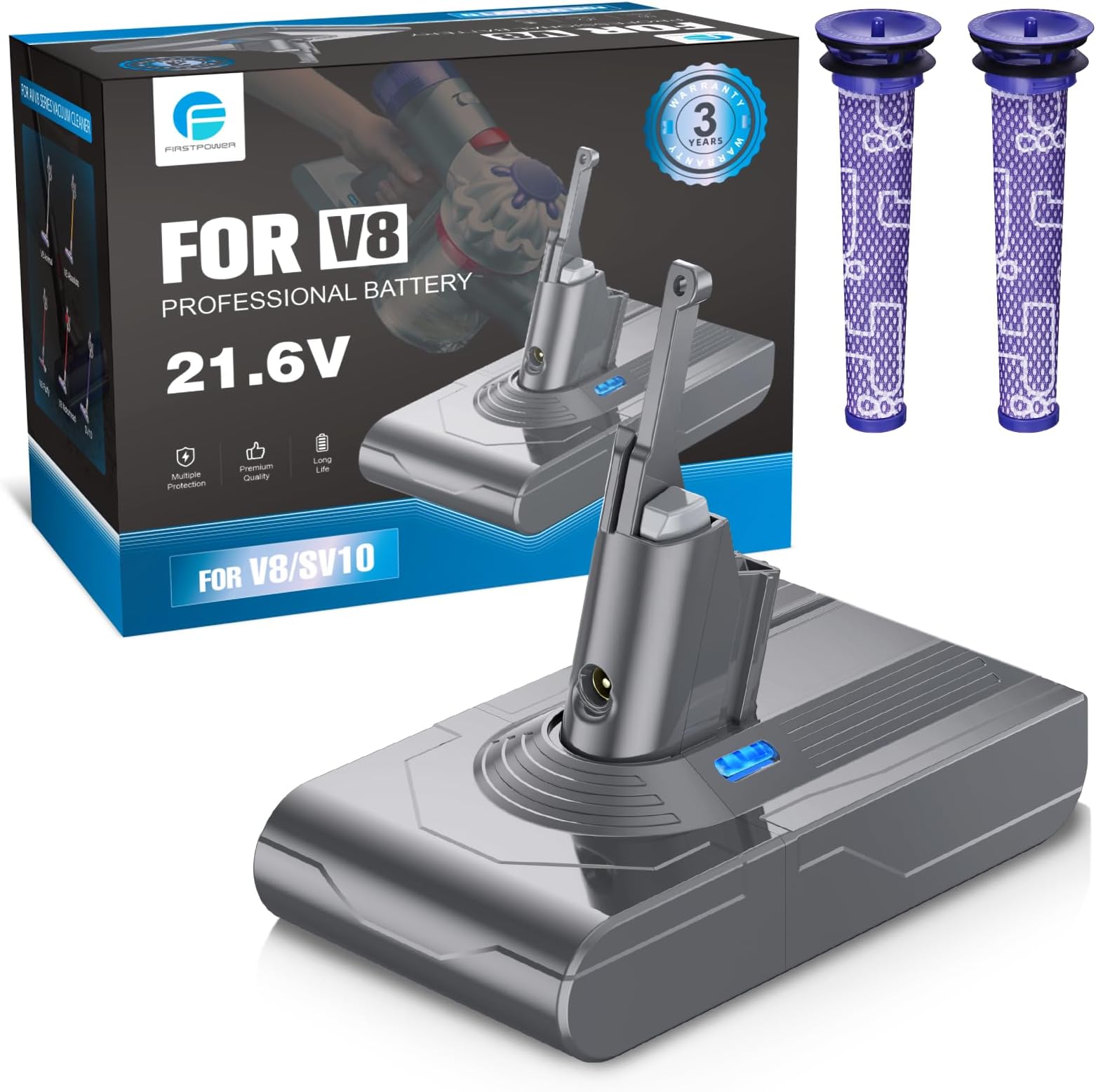 Amazon.com: FirstPower 5000mAh V8 Battery Replacement 21.6V with 2 ...