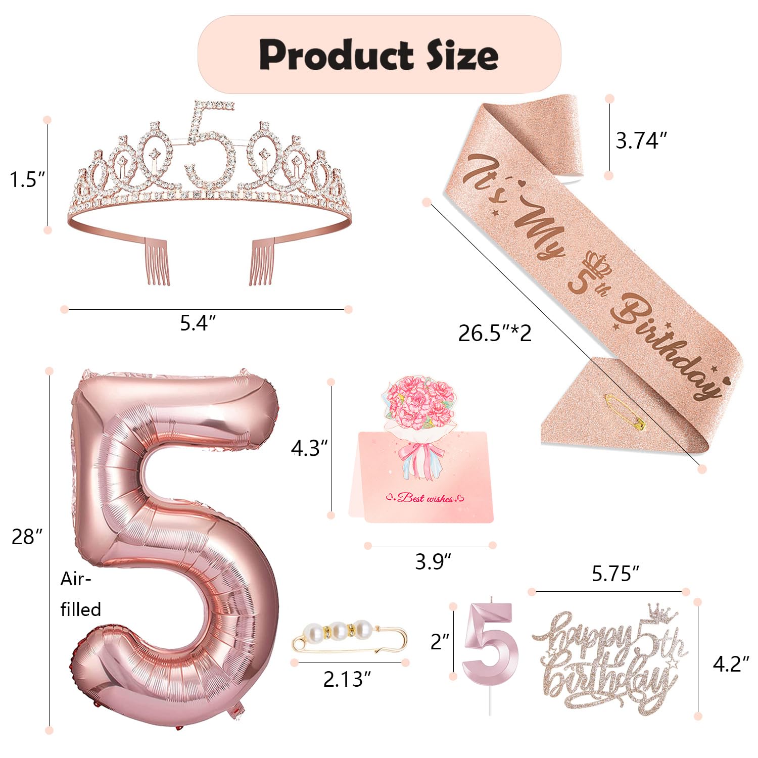 Snapklik.com : 5th Birthday Decorations Girl, Including 5 Year Old ...
